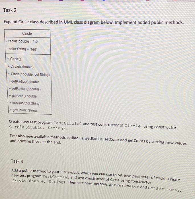 Solved Task 2 Expand Circle class described in UML class | Chegg.com
