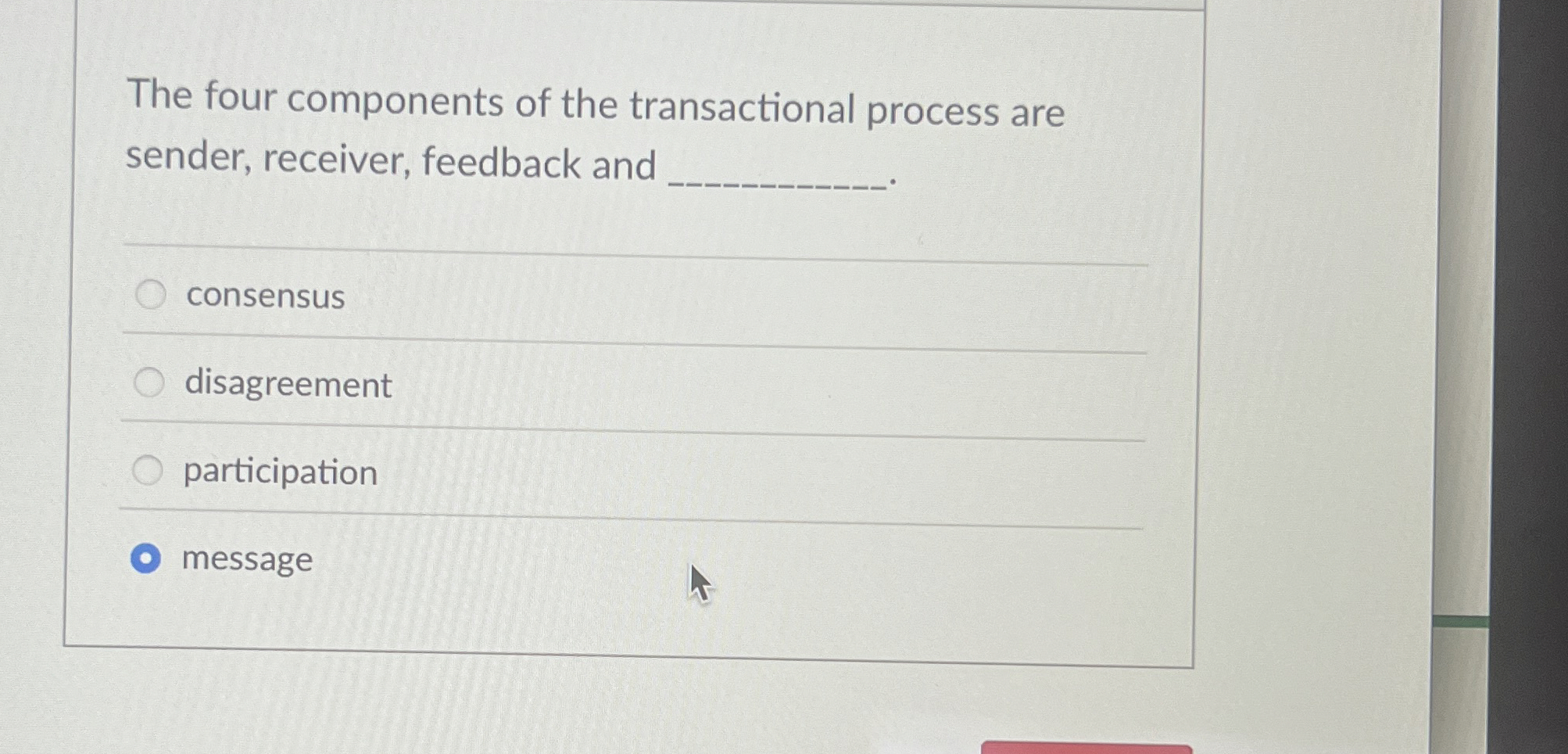 Solved The four components of the transactional process | Chegg.com