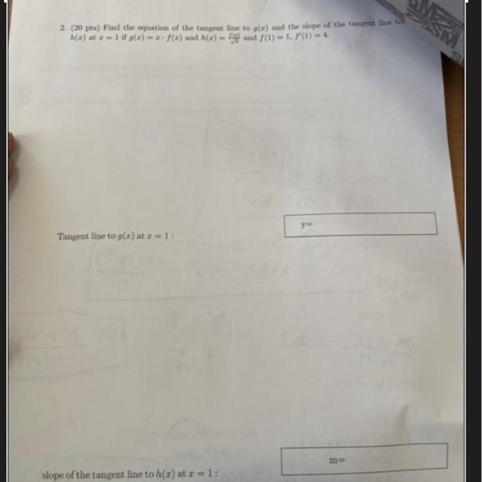 Solved 2. (20 pts) Find the equation of the tangent line to | Chegg.com Solved 2. (20 pts) Find the equation of the tangent line to | Chegg.com