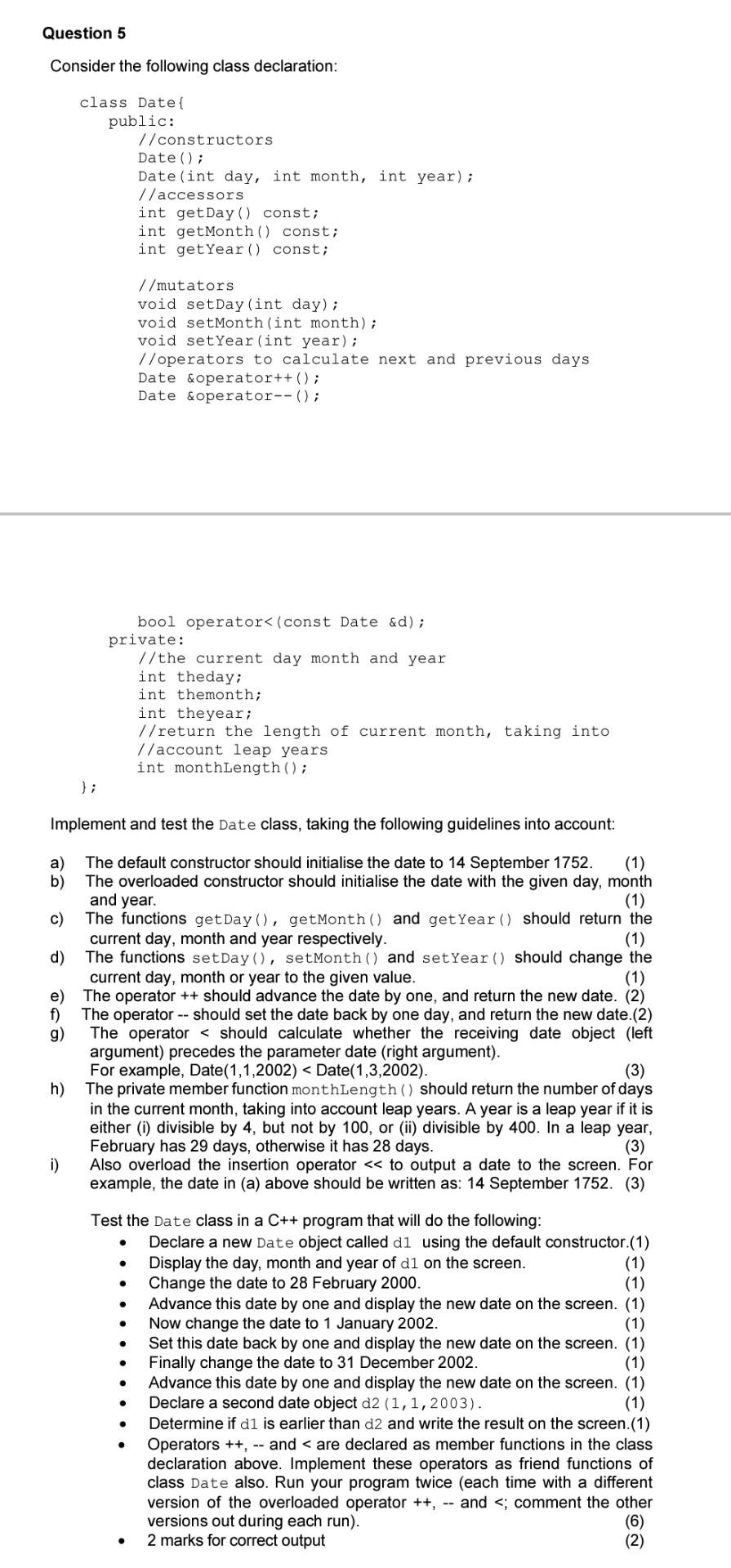 Solved Question 5 Consider the following class declaration: | Chegg.com