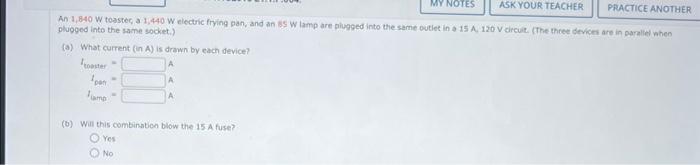 Solved An 1,840 W toastec, a.1,440 W electric frying pan, | Chegg.com