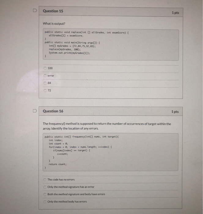Solved Question 13 1 pts Which XXX/YYY declare an array | Chegg.com