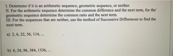 Solved I. Determine if it is an arithmetic sequence, | Chegg.com