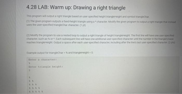 Solved 428 Lab Warm Up Drawing A Right Triangle This