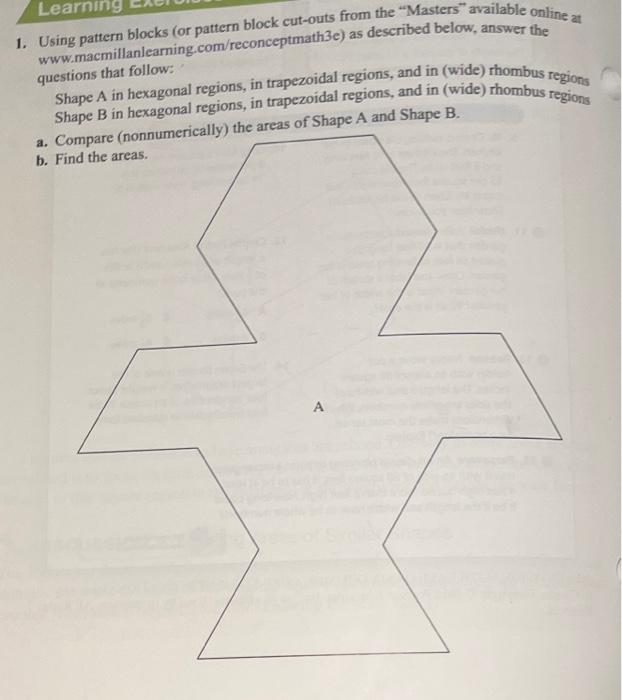 Solved 1. Using pattern blocks (or pattern block cut-outs | Chegg.com