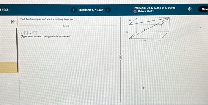 Solved Find the distances x and y in the rectangular prism. | Chegg.com