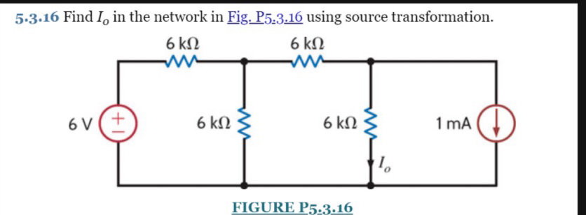 5.3.16 ﻿Find Io ﻿in the network in Fig. P??(5)=3.16 | Chegg.com
