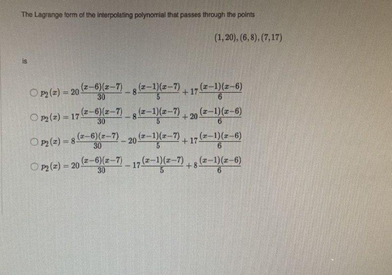 Solved The Lagrange form of the interpolating polynomial | Chegg.com