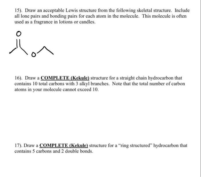 Solved 15). Draw an acceptable Lewis structure from the | Chegg.com