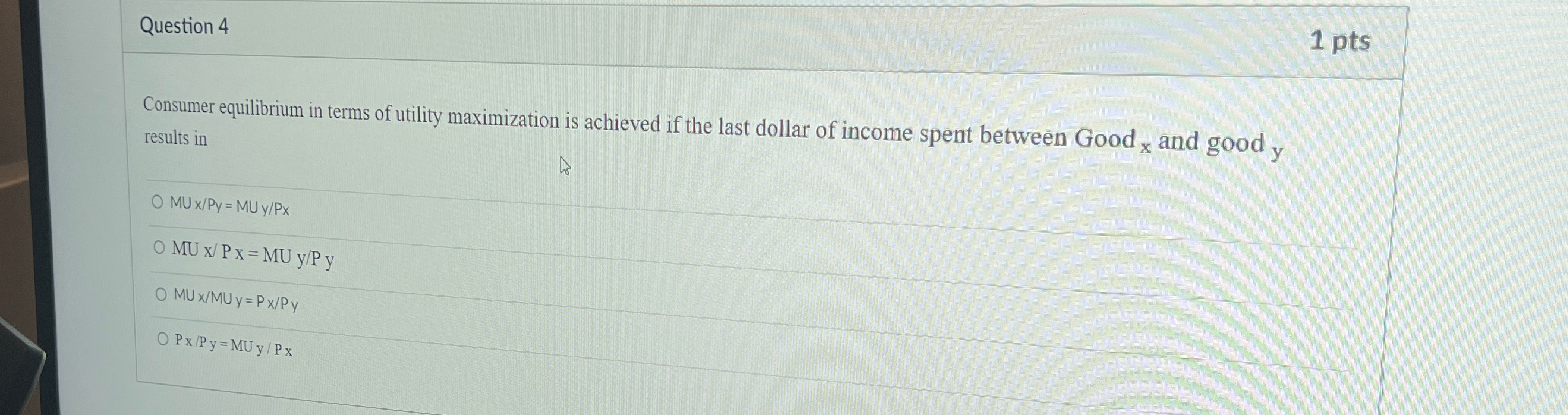Solved Question 41 ﻿ptsConsumer equilibrium in terms of | Chegg.com