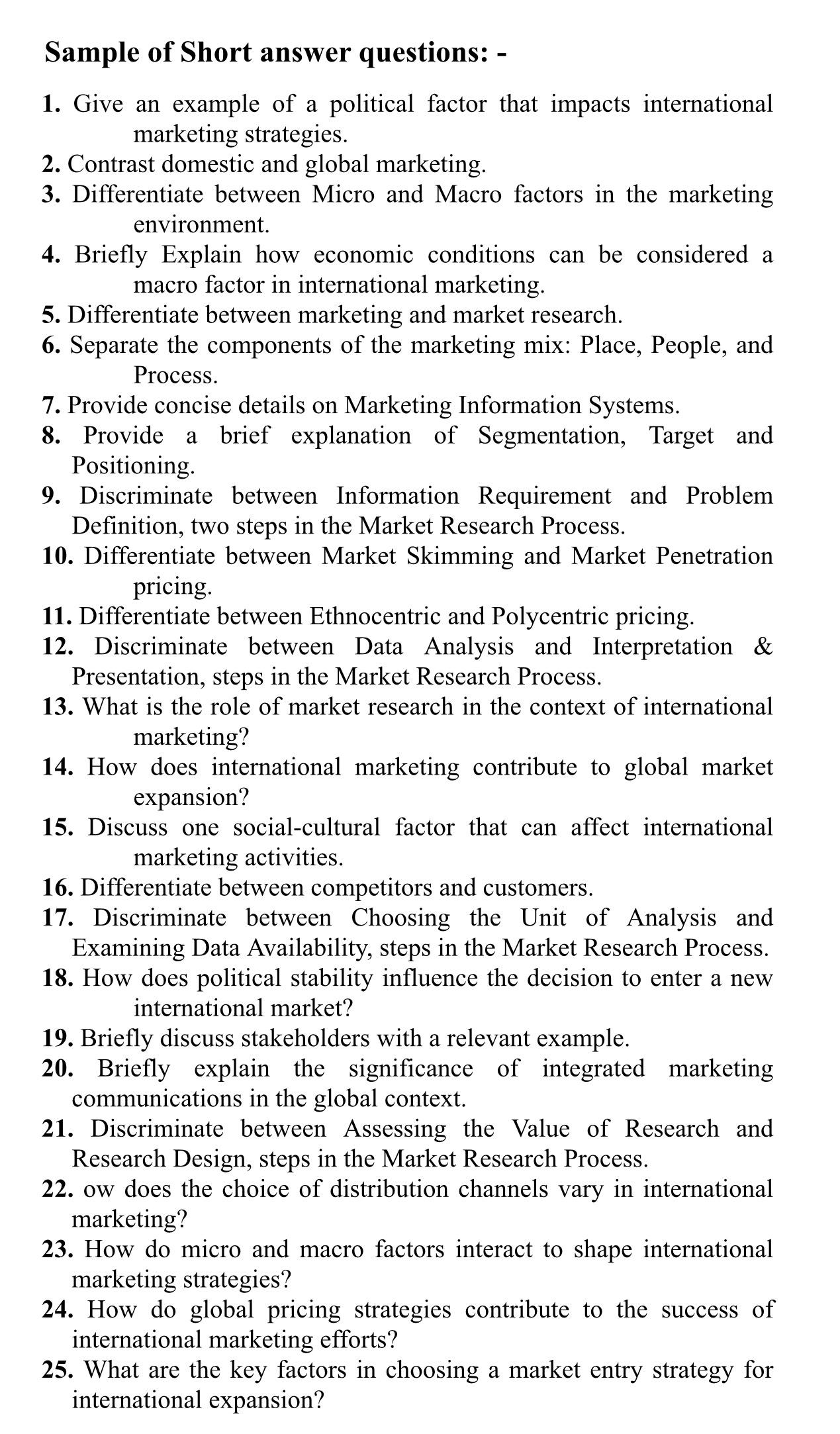 Solved Sample of Short answer questions: -Give an example of | Chegg.com