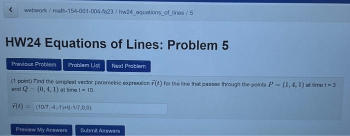 Solved (1 point) Find the simplest vector parametric | Chegg.com
