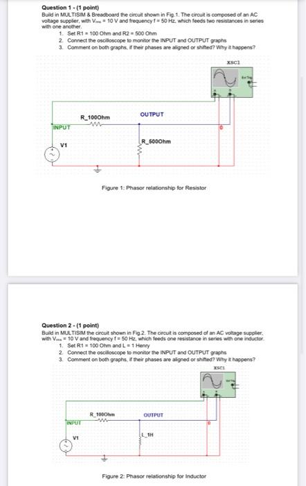 Solved Question 1 - (1 point) Build in MULTISIM & Breadboard | Chegg.com