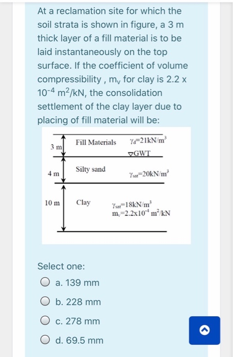 Solved At a reclamation site for which the soil strata is | Chegg.com