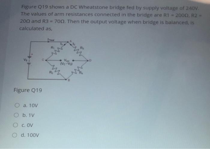 Solved Figure Q19 shows a DC Wheatstone bridge fed by supply | Chegg.com