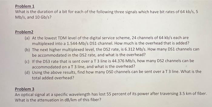 Solved Problem 1 What is the duration of a bit for each of | Chegg.com
