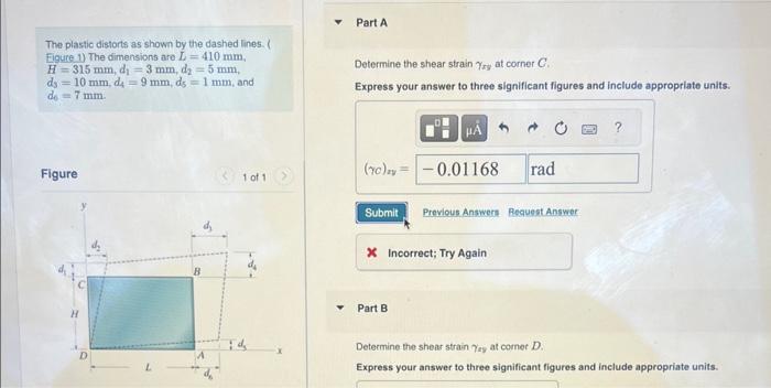 Solved The plastic distorts as shown by the dashed lines. | Chegg.com