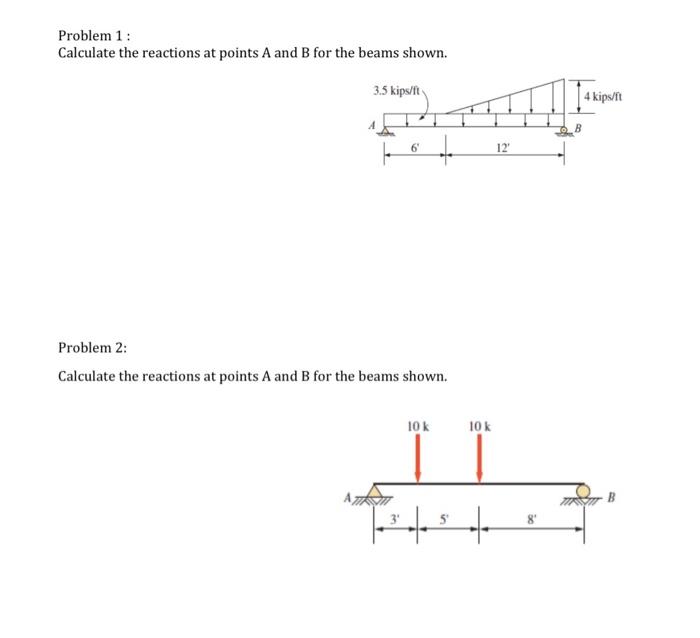 Solved Calculate the reactions at points A and B for the | Chegg.com