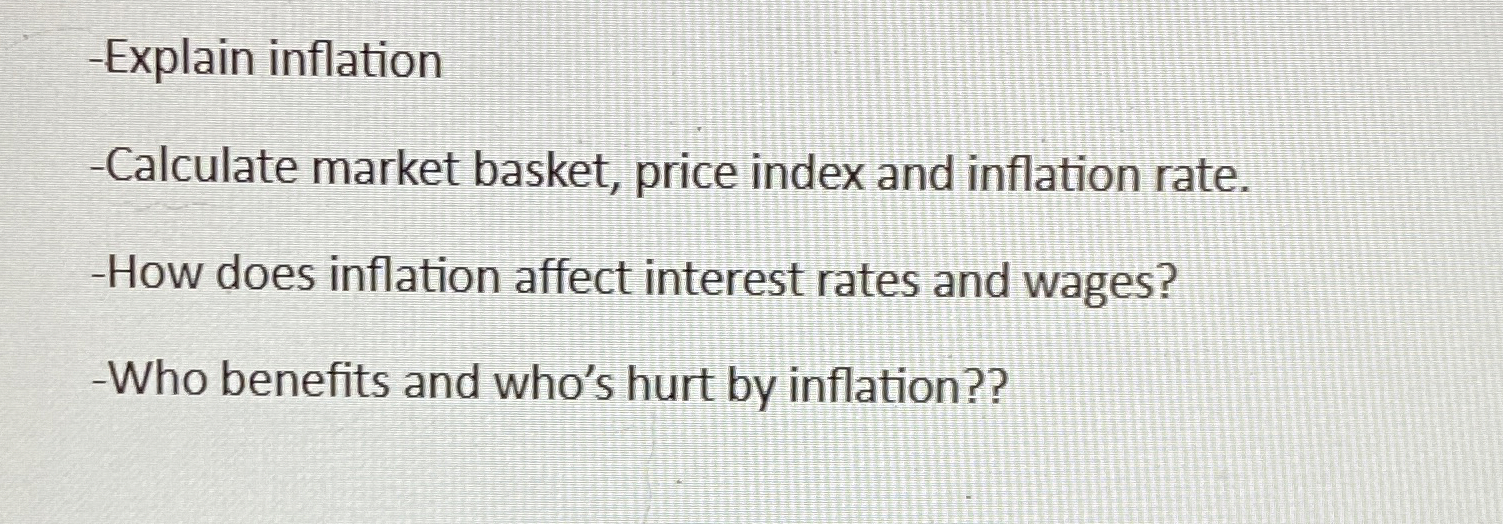 Solved -Explain inflation-Calculate market basket, price | Chegg.com