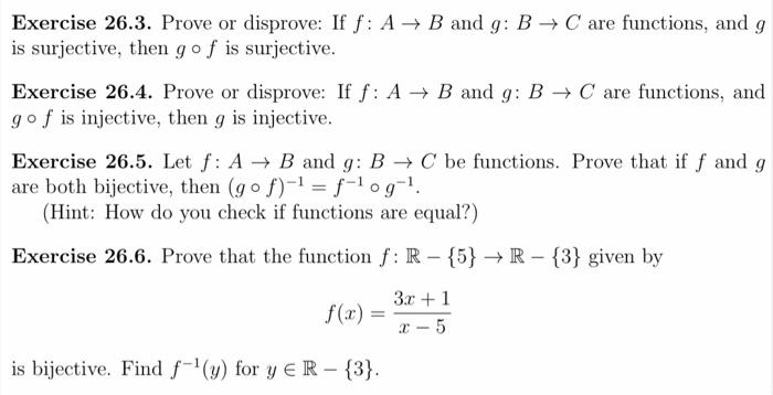 Solved Exercise 26.3. Prove or disprove: If f: A + B and g: | Chegg.com