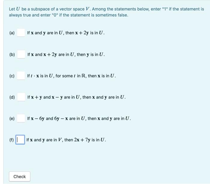 Solved Let U be a subspace of a vector space V. Among the | Chegg.com