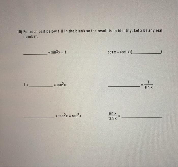 Solved 10) For each part below fill in the blank so the | Chegg.com