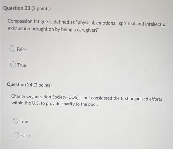 Solved Question 23 (3 points) Compassion fatigue is defined | Chegg.com
