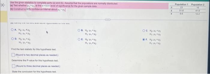 Solved Uso the given statistics to complole parts (a) and | Chegg.com