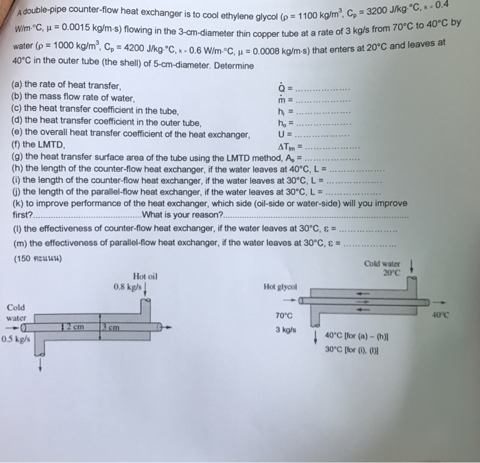 Solved A double-pipe counter-flow heat exchanger is to cool | Chegg.com