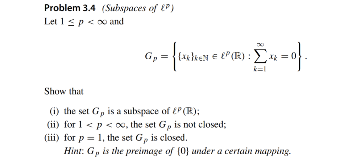 Solved Problem 3.4 (Subspaces of lp )Let 1≤p