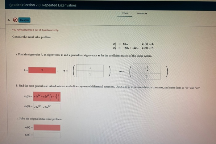Solved (graded) Section 7.8: Repeated Eigenvalues ITEMS | Chegg.com