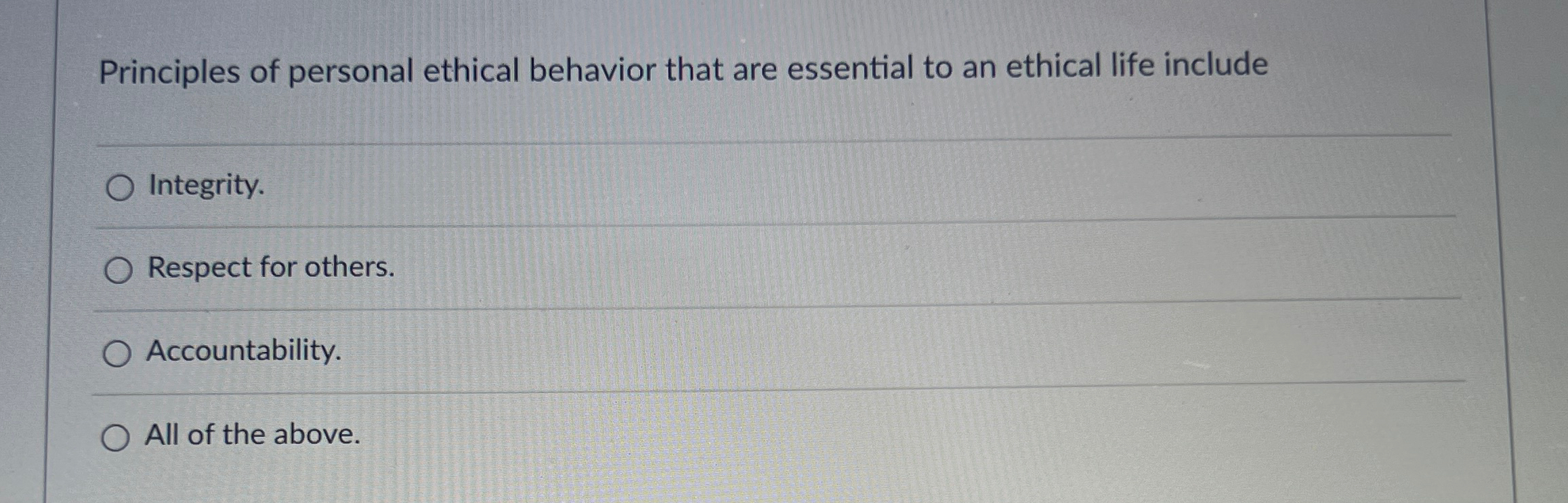 Solved Principles of personal ethical behavior that are | Chegg.com