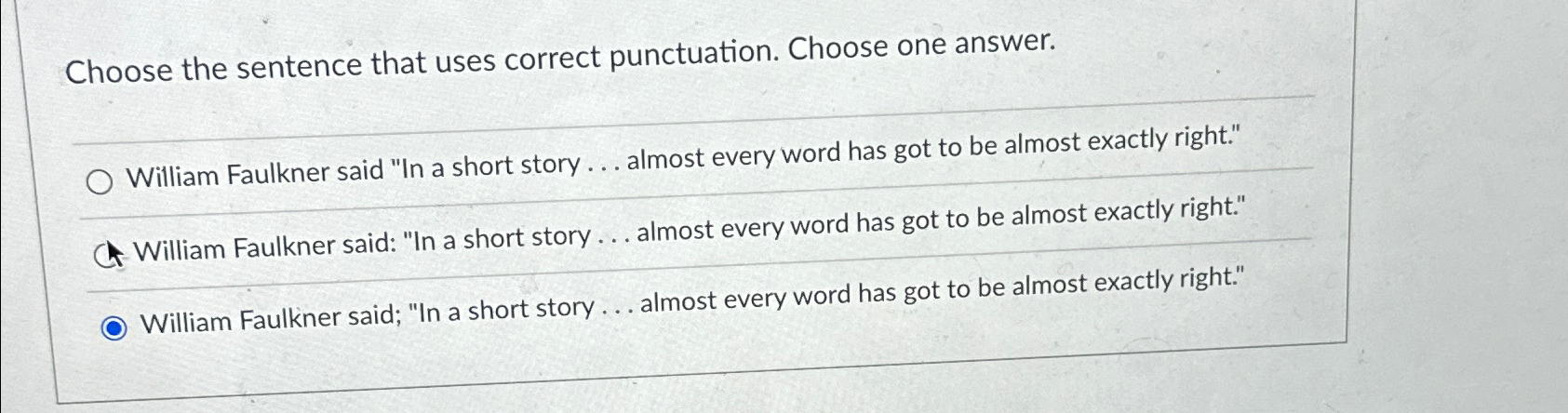 Solved Choose the sentence that uses correct punctuation. | Chegg.com