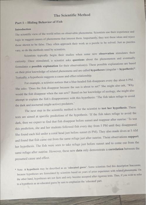 Solved The Scientific Method Part 1 - Hiding Behavior of | Chegg.com