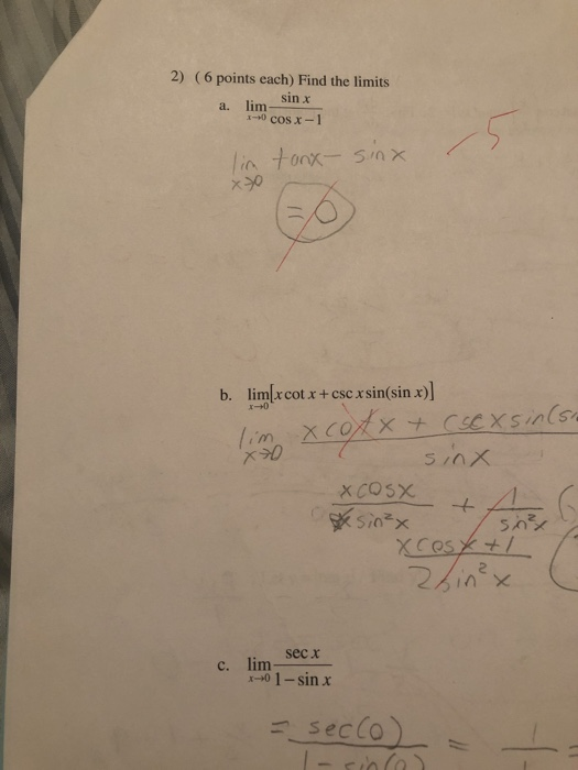 Solved 2) (6 points each) Find the limits a. limsin x lim | Chegg.com