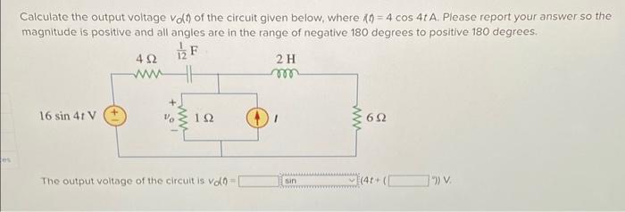 Solved Calculate the output voltage vo(t) of the circuit | Chegg.com
