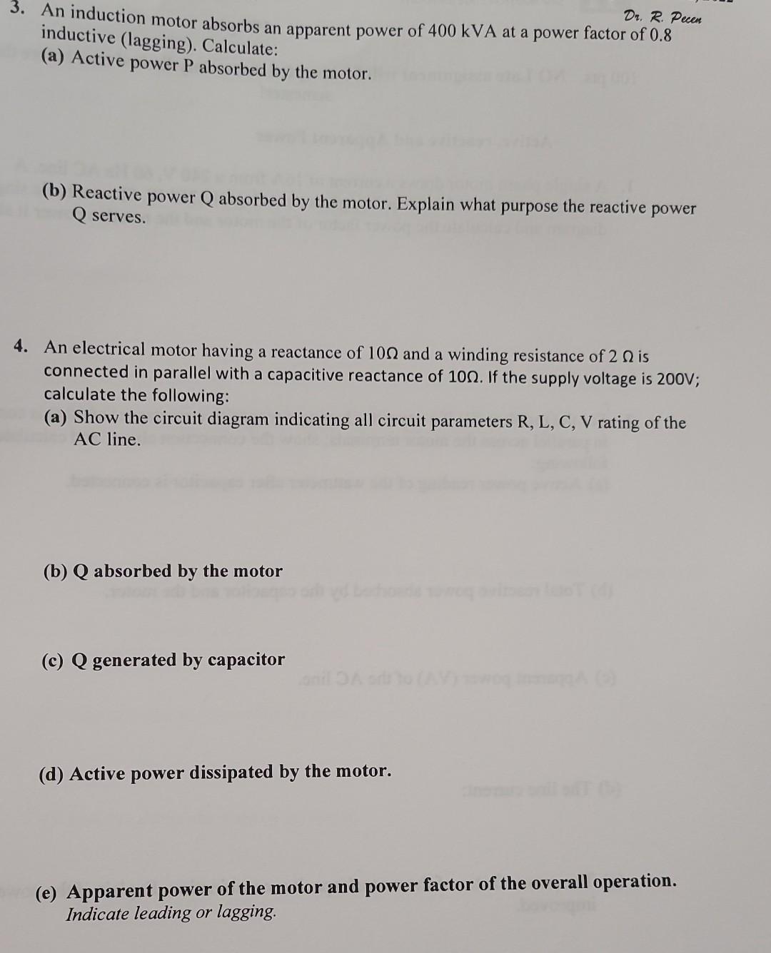 Solved 3. An induction motor absorbs an apparent power of | Chegg.com