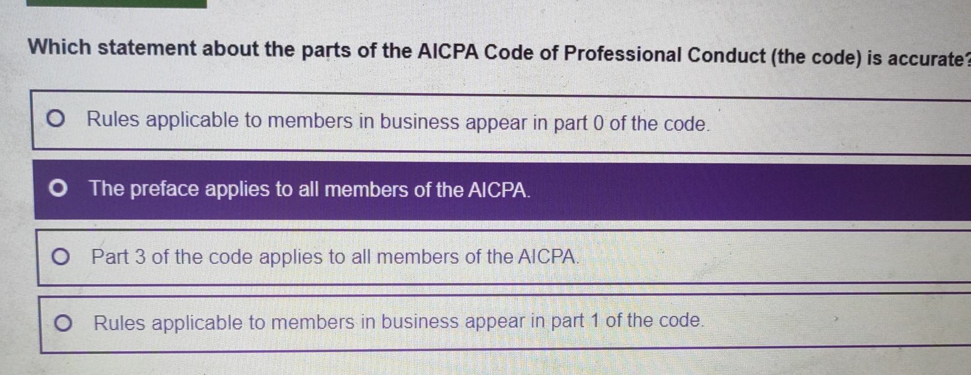 Solved Which statement about the parts of the AICPA Code of | Chegg.com