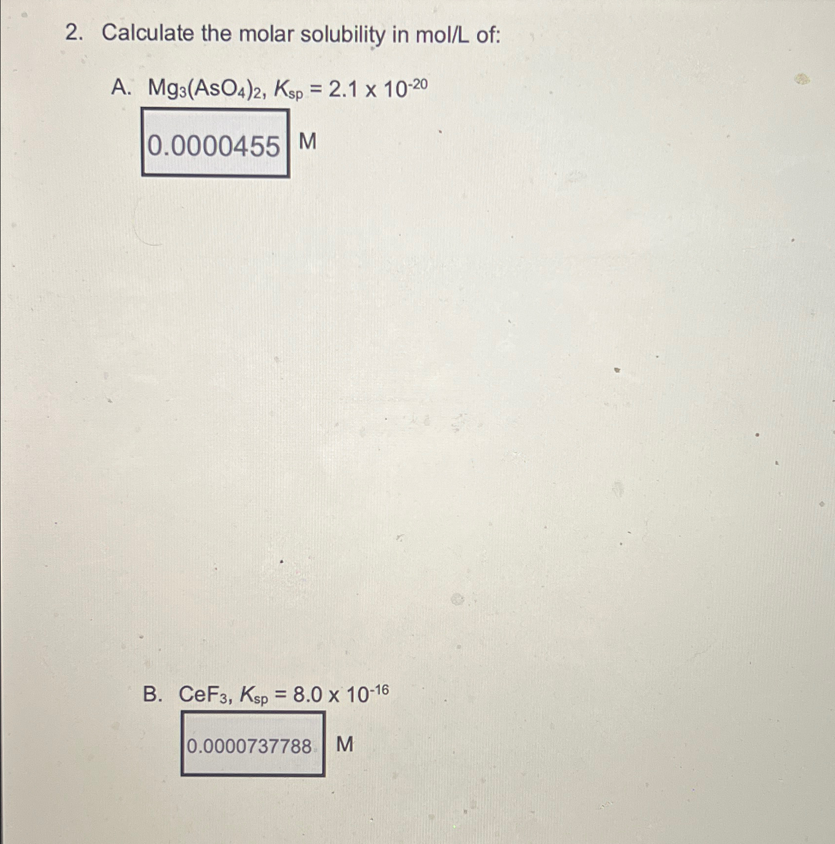 Solved Calculate the molar solubility in molL | Chegg.com