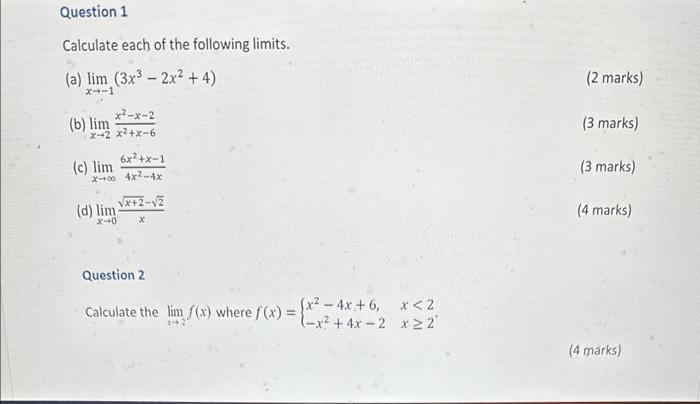 Solved Calculate each of the following limits. (a) | Chegg.com