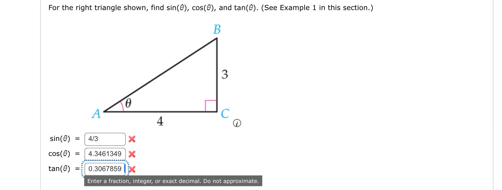 Solved For the right triangle shown, find sin(θ),cos(θ), | Chegg.com