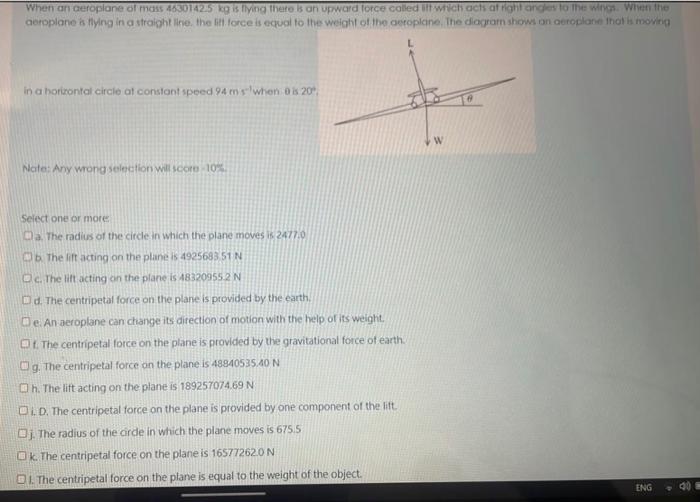 Solved in a horizontal circle at constant speed 94 ms−1 when | Chegg.com