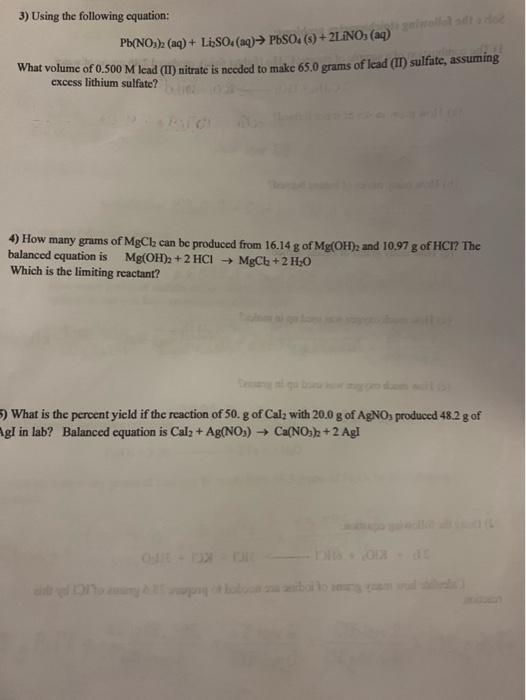Solved 3) Using the following equation: | Chegg.com