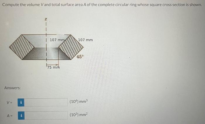 Solved Compute the volume V and total surface area A of the | Chegg.com