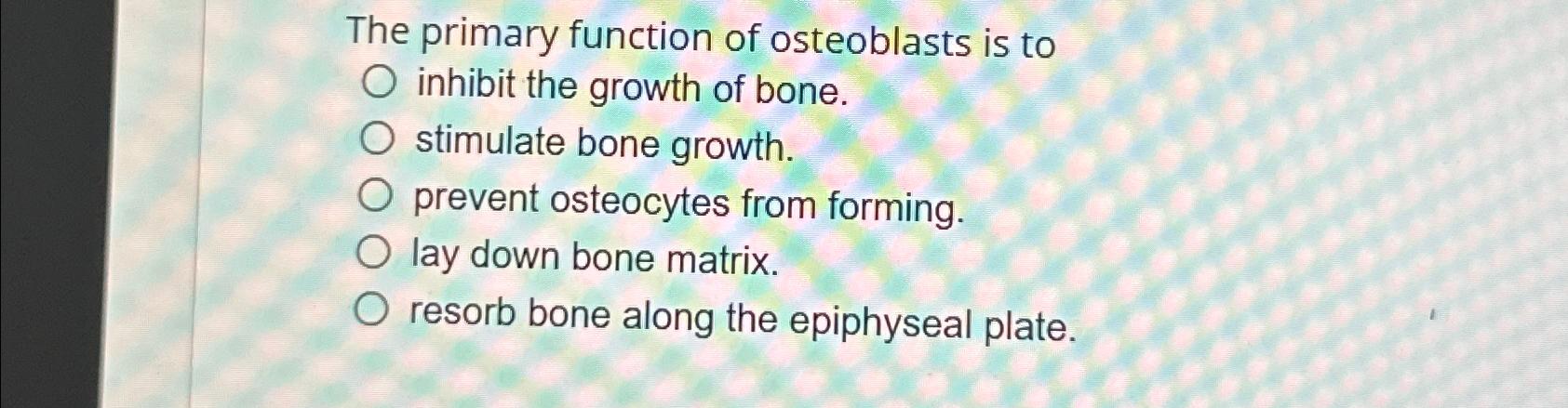 Solved The primary function of osteoblasts is to inhibit the | Chegg.com