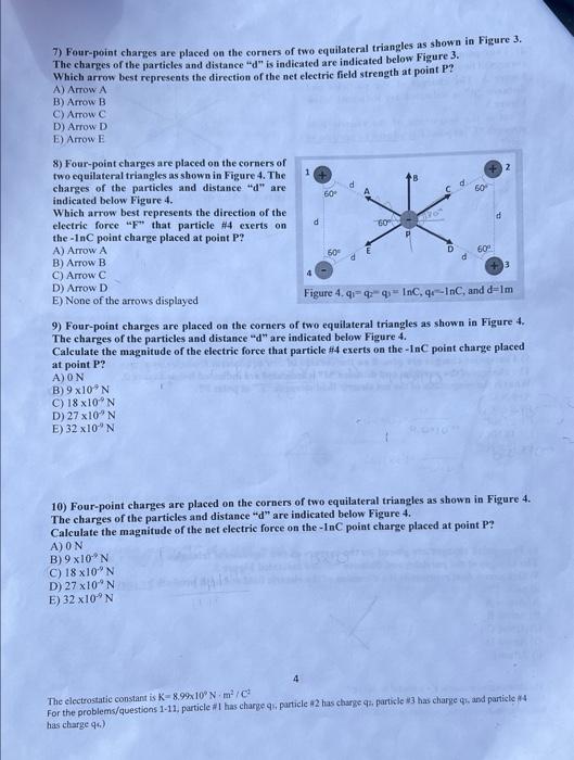 Solved 7) Four-point charges are placed on the corners of | Chegg.com