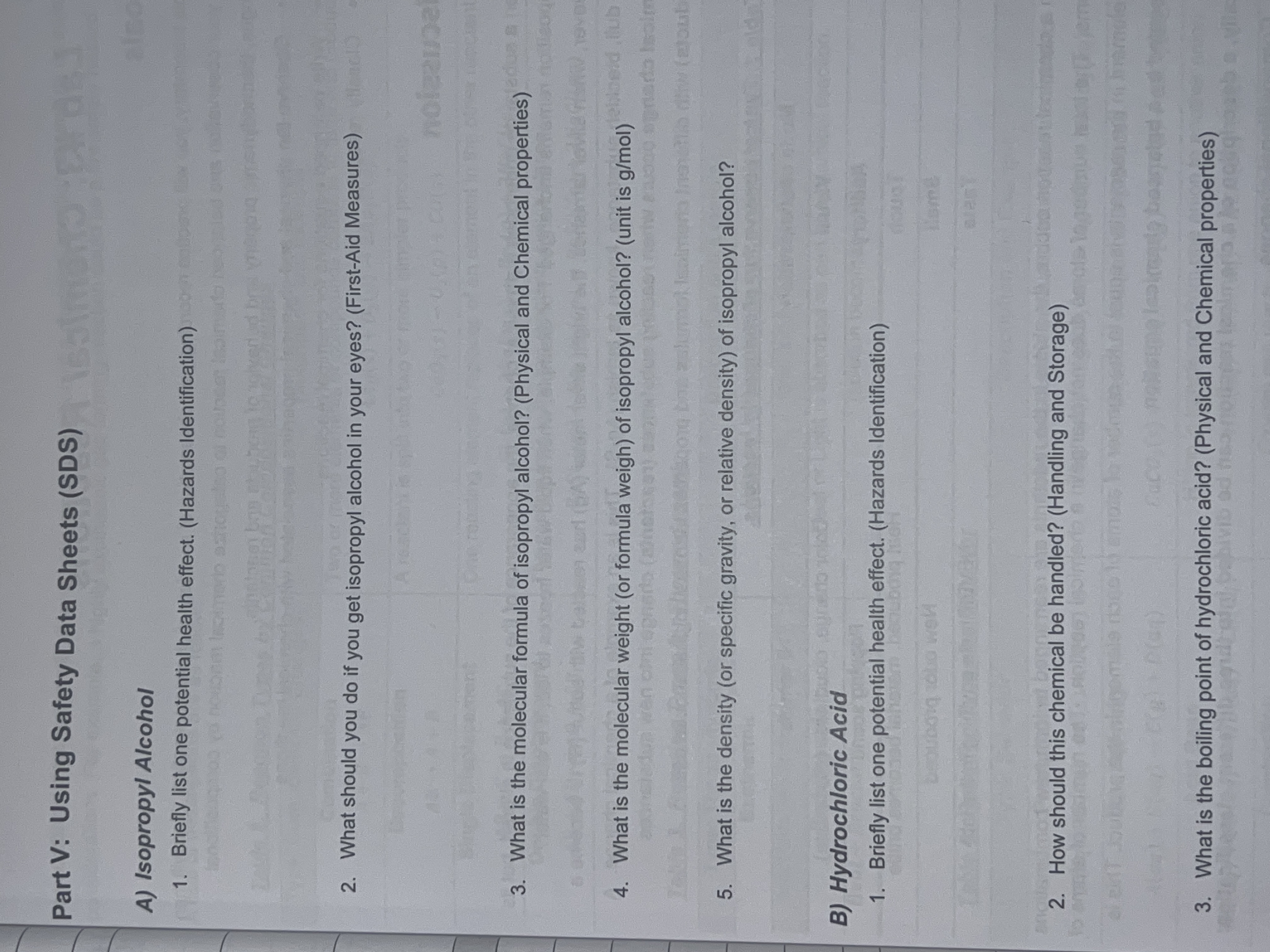 Solved Part V: Using Safety Data Sheets (SDS)A) ﻿Isopropyl | Chegg.com
