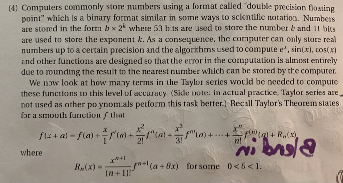 (4) Computers commonly store numbers using a format | Chegg.com