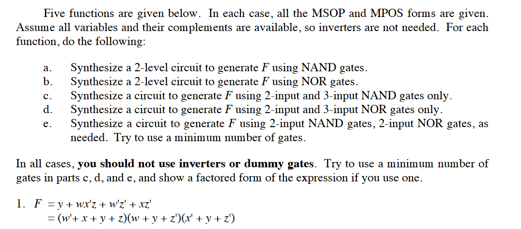 Solved Do number 1 ﻿and steps a through e. ﻿Draw NAND and | Chegg.com