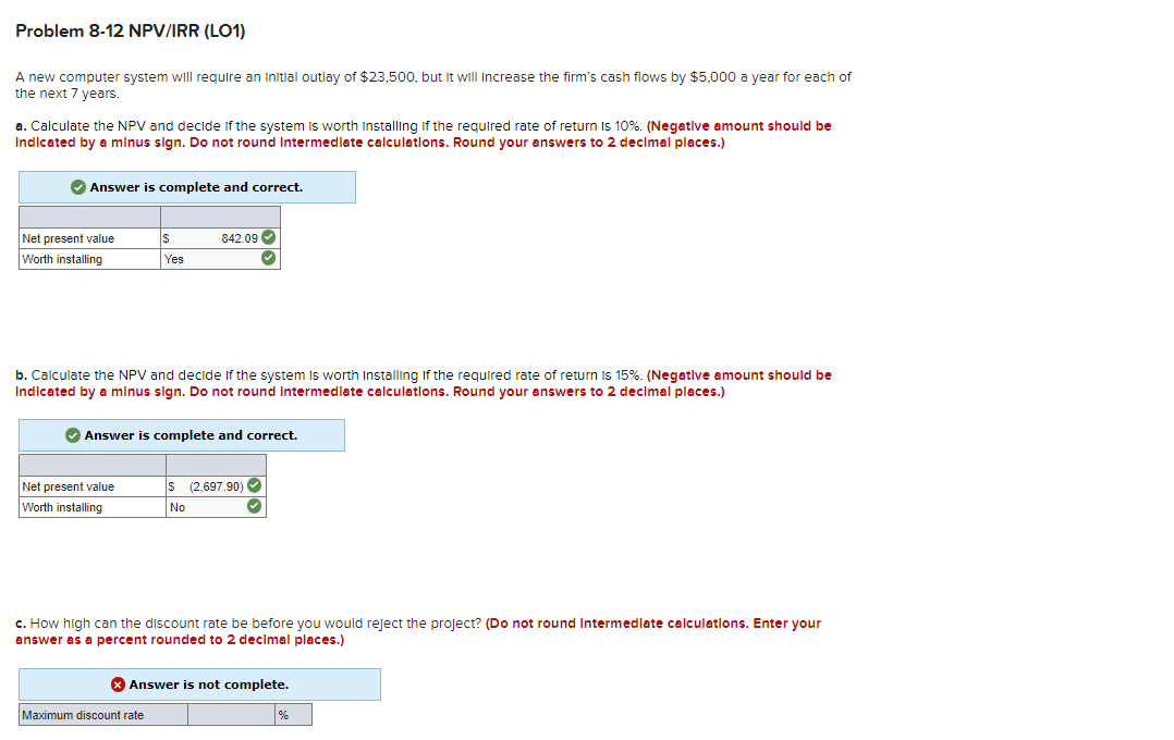Solved Problem 8-12 ﻿NPV/IRR (LO1)c. ﻿How high can the | Chegg.com